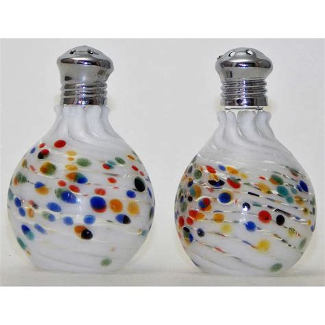 White Multi Freckle Blown Glass Salt And Pepper Shaker 308 Four