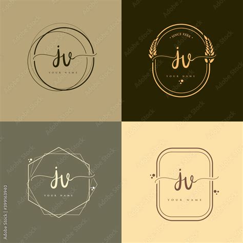 Jv Initial Handwriting Logo Vector Sets Hand Lettering Initials Logo Branding Feminine And