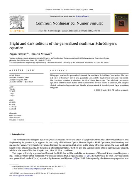 Pdf Bright And Dark Solitons Of The Generalized Nonlinear Schrödinger