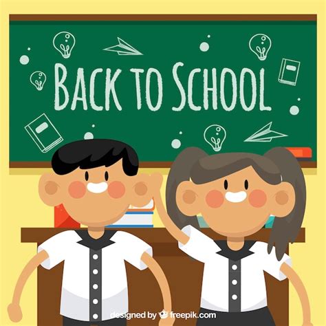 Free Vector Smiley Classmates And Blackboard With Flat Design