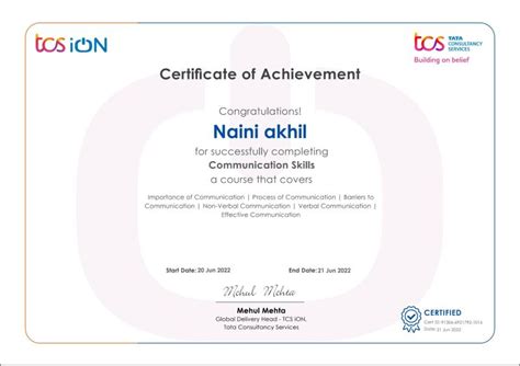 Akhil Kumar Naini On Linkedin Certificate Of Achievement For Successfully Completing Communication