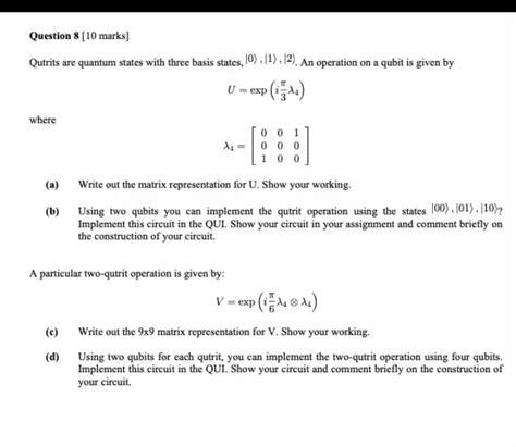 Question 8 10 Marks Qutrits Are Quantum States With