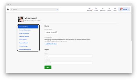 Your Account Settings Academia