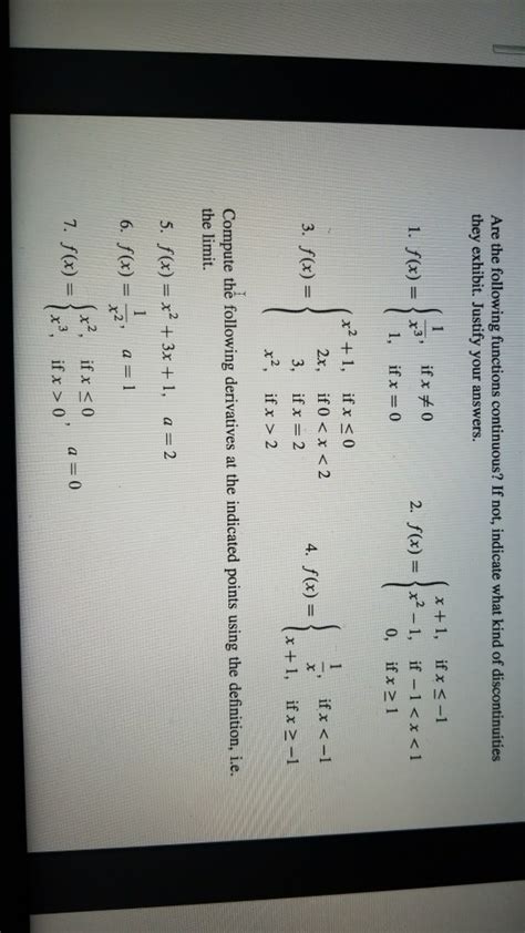 Solved Are The Following Functions Continuous If Not