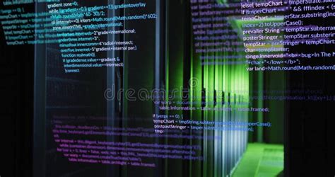 Computer Code Animation Over Server Racks In Data Center Stock Footage