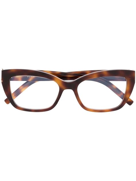 Saint Laurent Eyewear Logo Engraved Tortoise Cat Eye Glasses Brown Farfetch