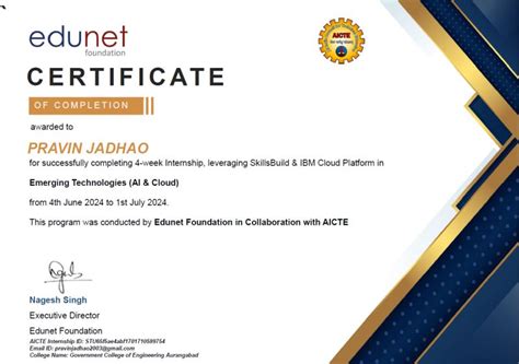 Pravin Jadhao On Linkedin Internship Ai Cloudcomputing Emergingtechnologies Skillsbuild