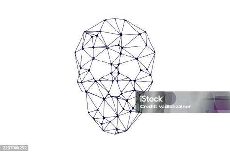 디지털 네트워크를 닮은 선과 점들이 연결되어 만들어진 벡터 두개골 개념 일러스트레이션은 인공 지능을 상징합니다 3차원 형태에 대한 스톡 벡터 아트 및 기타 이미지 Istock