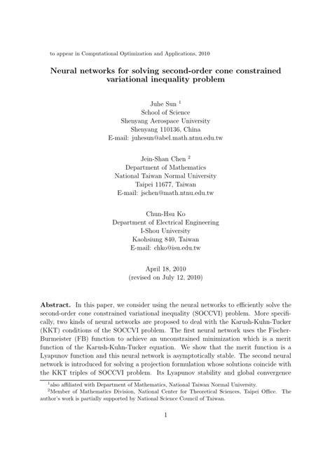 Pdf Neural Networks For Solving Second Order Cone Constrained