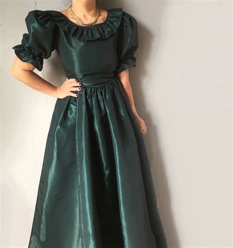 Laura Ashley Fairy Core 80s Taffeta Moss Party Ruffled Dress Etsy