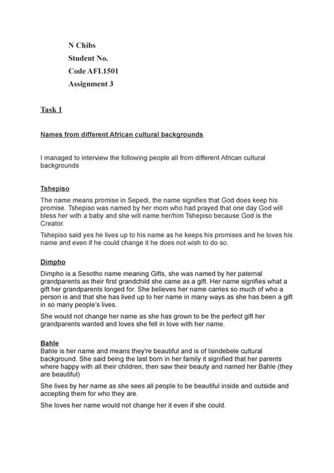AFL Assignment N Chibs Babe No Code AFL Assignment Task Names From Different African