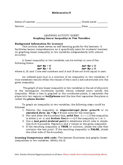 Graphing Linear Inequality In Two Variables Pdf