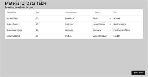 material ui data table codesandbox