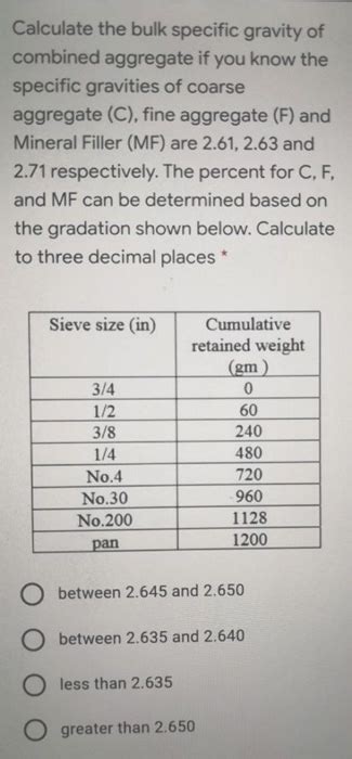 Solved Calculate The Bulk Specific Gravity Of Combined Chegg Com