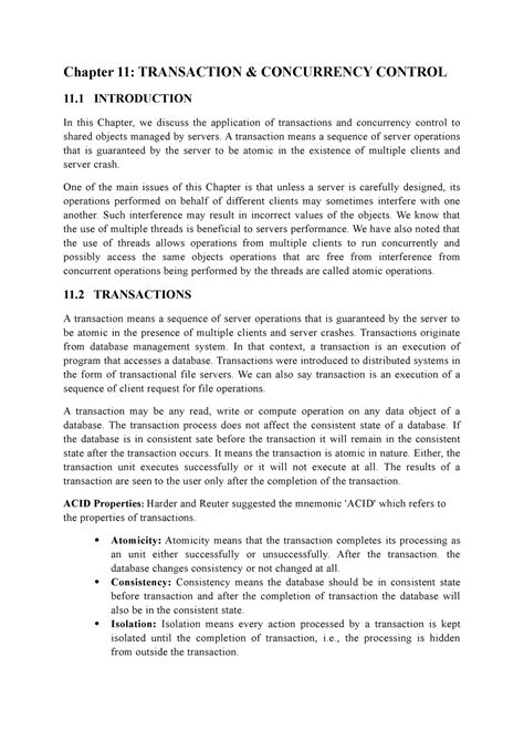UNIT Transaction Concurrency Control Notes Chapter TRANSACTION CONCURRENCY CONTROL
