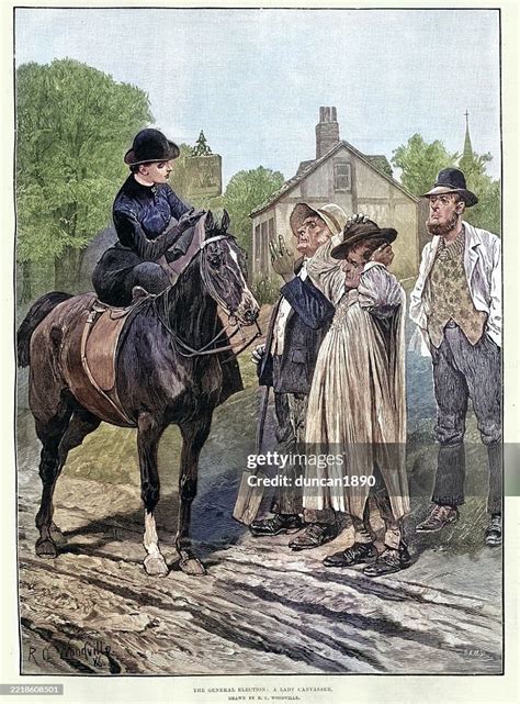 History Victorian Upper Class Woman Riding Sidesaddle Talking With Agricultural Workers About