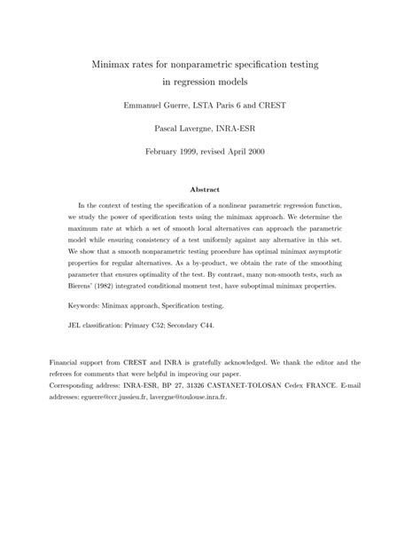 pdf optimal minimax rates for nonparametric specification testing in