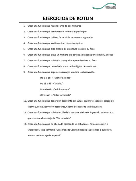Ejercicios De Kotlin Pdf