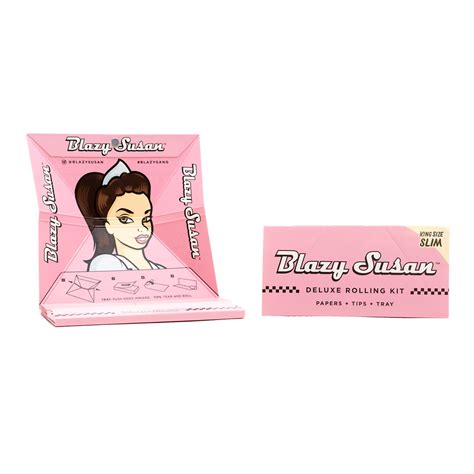 Blazy Susan King Size Slim Deluxe Pink Rolling Kit Ct Rolling Paper Filter Tip Thc Dry