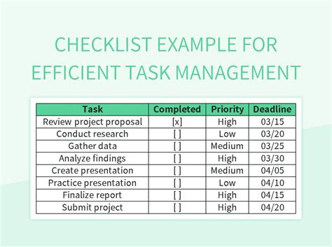 A Comprehensive To Do Checklist For Efficient Task Management Excel