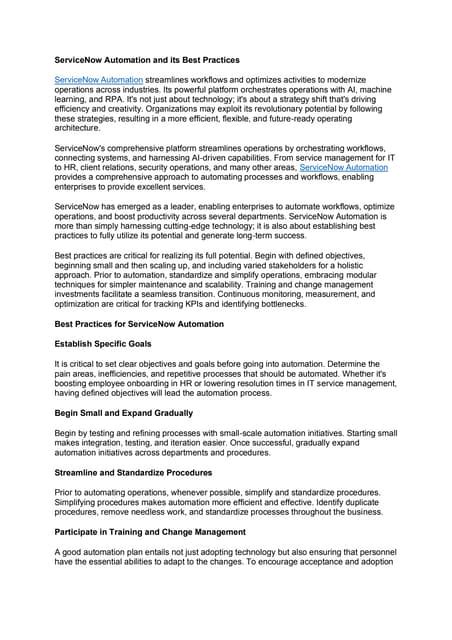 Servicenow Automation And Its Best Practicespdf