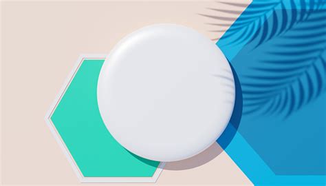 3d 렌더링 모의를위한 흰색 빈 실린더 프레임의 상단 뷰를 렌더링하고 야자 잎 지구 톤 및 보라색 벽 배경의 그림자가있는 제품을 표시합니다 창의적인 아이디어 개념 과부