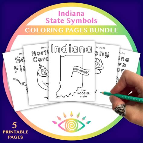 Indiana State Symbols Coloring Pages Bundle Instant Download Etsy