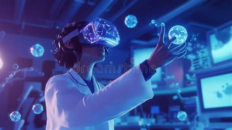 Scientist In Vr Headset Exploring 3d Molecular Structures Stock Illustration Illustration Of