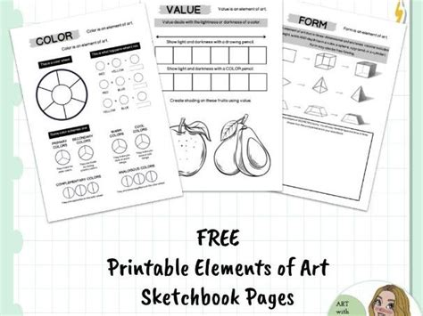 Free Worksheets For Elements Of Art Sketchbook Teaching Resources