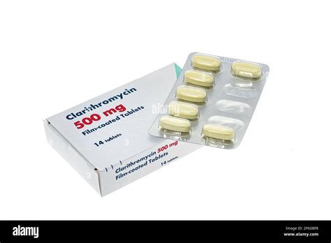 A Generic Box Of Clarithromycin Antibiotic Tablets White Background