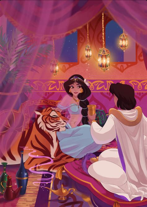 Princess Jasmine And Aladdin With Rajah The Tiger Disney Aladdin Disney Fan Art Disney