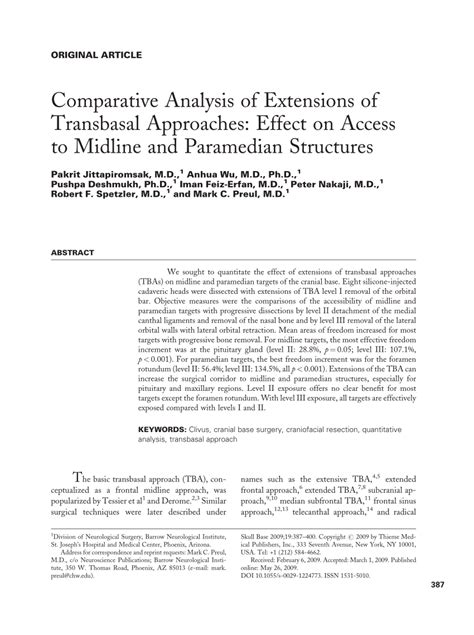 Pdf Comparative Analysis Of Extensions Of Transbasal Approaches Effect On Access To Midline