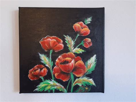 Нежна е нощта триптих картини с цветя Картина с акрилни бои 20 Cm 20