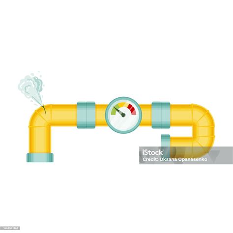 증기 또는 납 가스의 누출 파이프 라인의 파열로 깨진 파이프 수도꼭지 떨어지기 물 공급 문제 파이프 파손 흰색 배경에 격리된