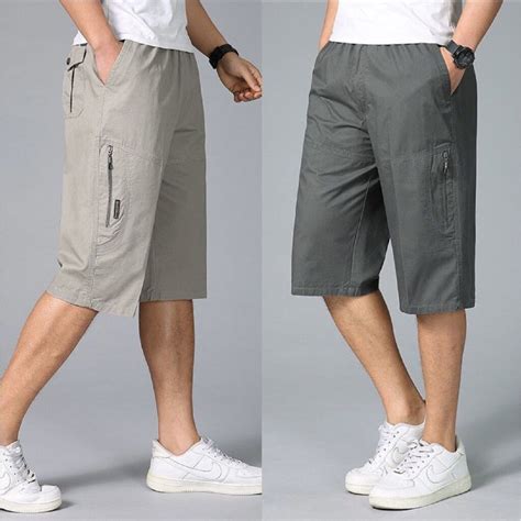 กางเกงขาสั้นชายทรงยาวใต้เข่า กระเป๋าข้างซิบ ใส่สบาย Shopee Thailand