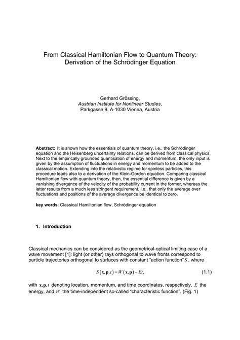 Pdf From Classical Hamiltonian Flow To Quantum Theory Derivation Of The Schrödinger Equation