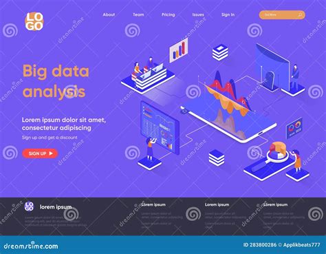 Big Data Analysis Isometric Landing Page Analytics And Business