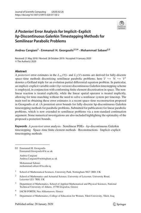 Pdf A Posteriori Error Analysis For Implicitexplicit Hp