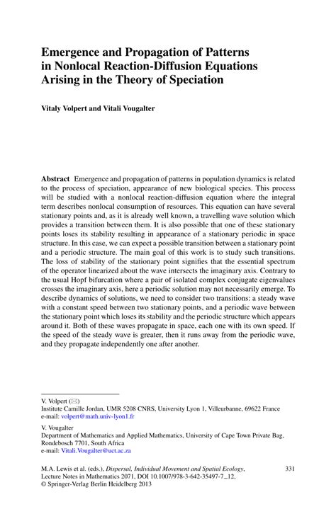Pdf Emergence And Propagation Of Patterns In Nonlocal Reaction