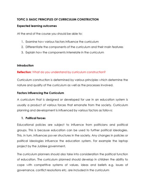 Topic 3 Basic Principles Of Curriculum Construction 1 Pdf