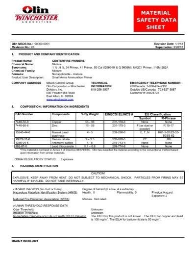 Material Safety Data Sheet Winchester Ammunition