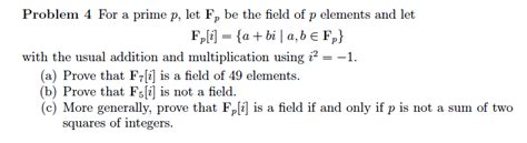 Solved For A Prime P Let Fp Be The Field Of P Elements And