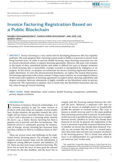Pdf Invoice Factoring Registration Based On A Public Blockchain