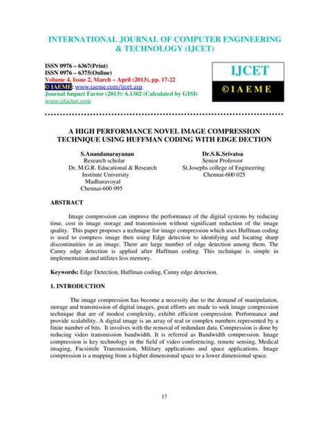 A High Performance Novel Image Compression Technique Using Huffman Coding Pdf