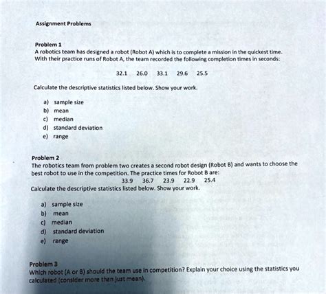 Assignment Problems Problem A Robotics Team Has Designed A Robot Robot A Which Is To