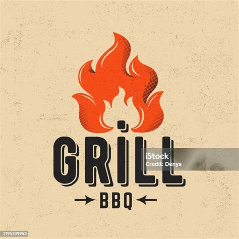 빈티지 바베큐 그릴 로고 와 불 불꽃 디자인 그리고 복고풍 타이포그래피 그릴 Bbq 로고 Bbq 브랜딩 또는 식품 디자인 프로젝트에 적합합니다 벡터 일러스트 레이 션 바베큐