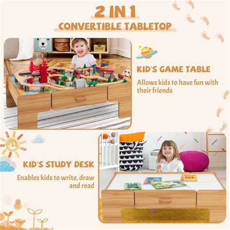 100 Piece Double Sided Wooden Train Set Table With Storage Drawer For
