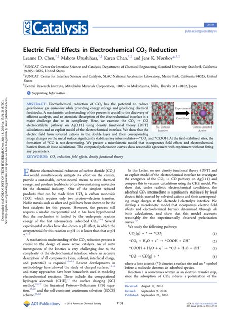 Chen Et Al 2016 Electric Field Effects In Electrochemical Co2 Reduction