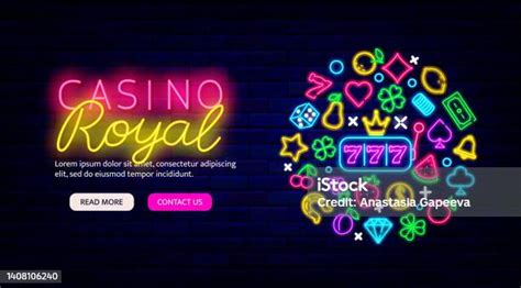 카지노 로얄 네온 프로모션 전단지 웹 사이트 방문 페이지 템플릿 반짝이는 아이콘이있는 둥근 레이블 벡터 일러스트 레이 션 개념에 대한 스톡 벡터 아트 및 기타 이미지