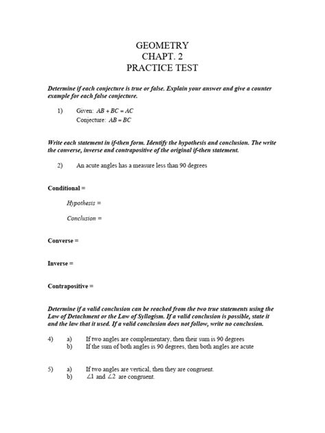 Geometry Chapter 2 Practice Test Pdf